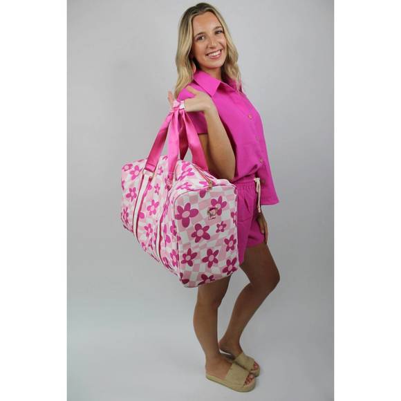 Katydid | Bags | New Katydid Flower Checkered Travel Weekender Duffle ...